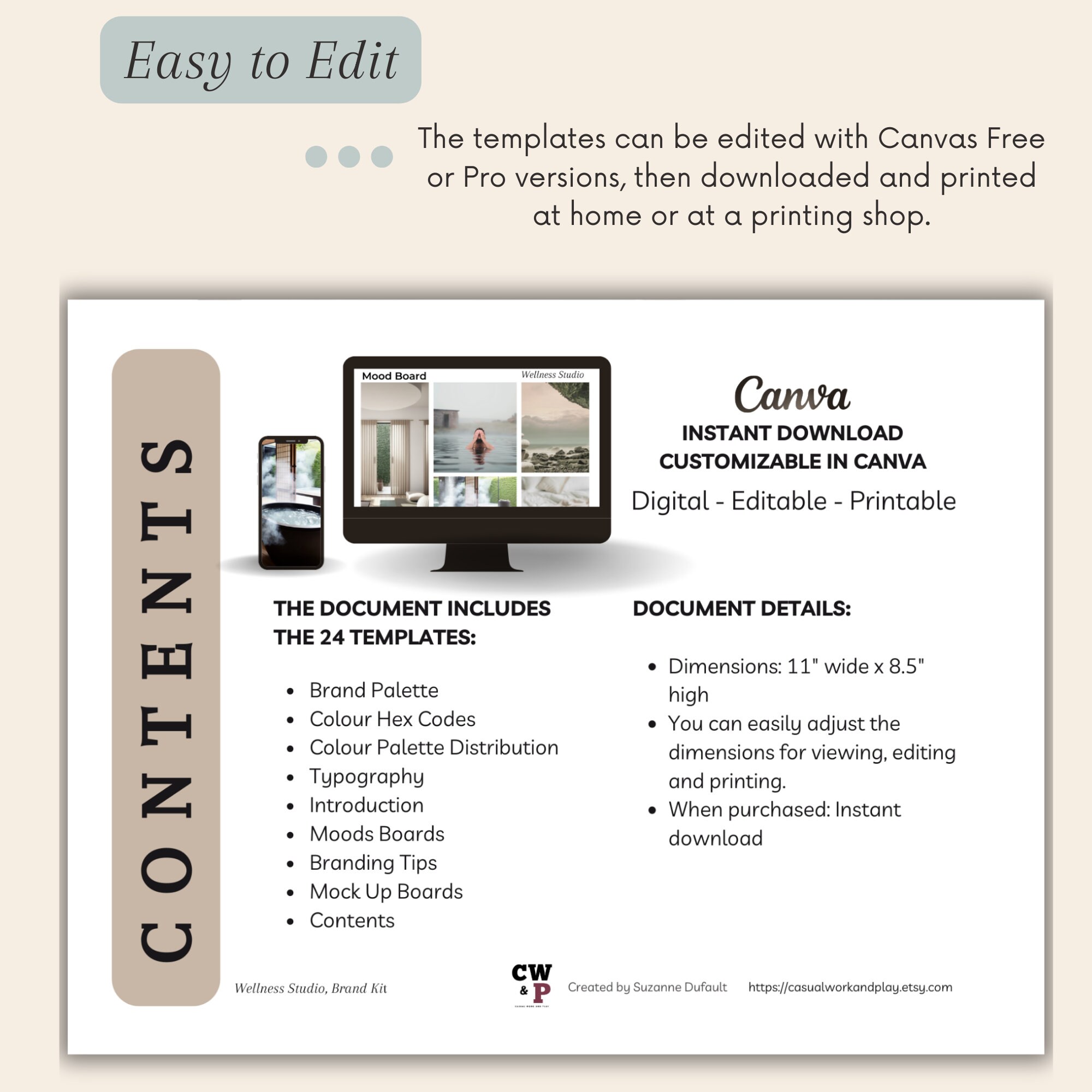 Neutral Brand Kit: Canva Templates for Wellness Studios (digital ...