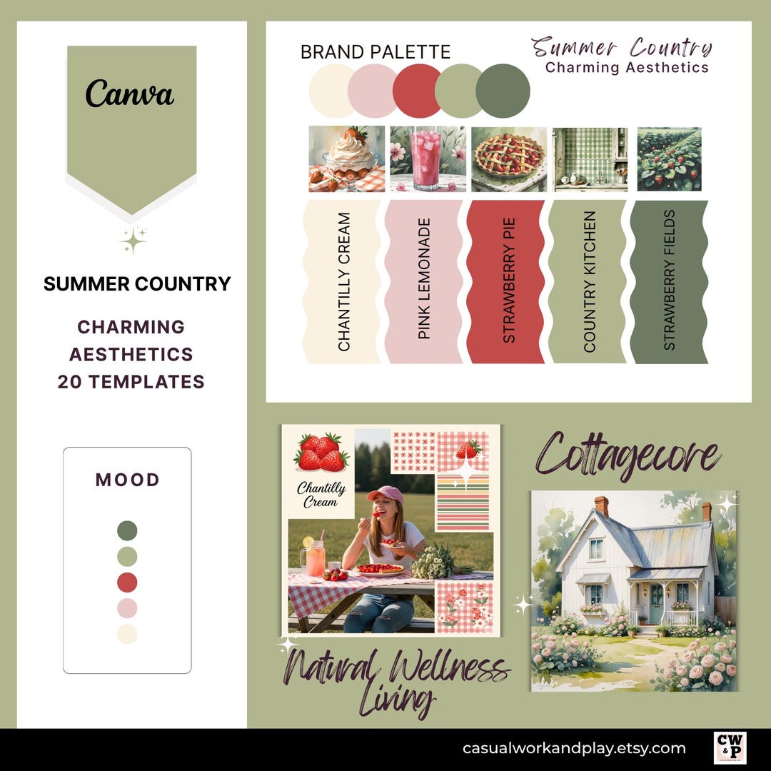 Cottagecore Brand Kit, 20 Beautifully Designed Canva Templates, Elevate ...