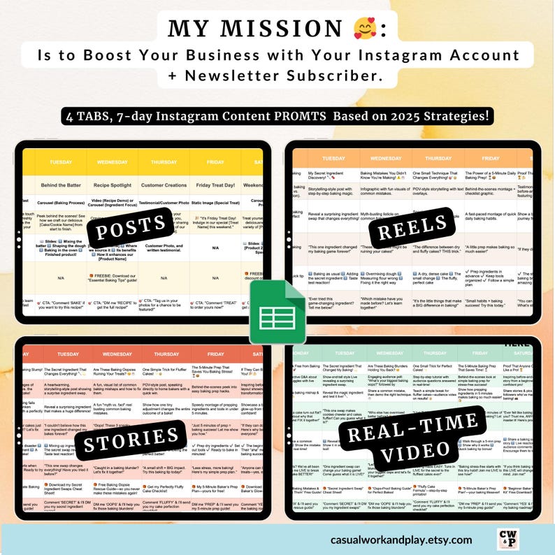 Bakery Business Instagram Planner: Weekly Content Calendar (google ...