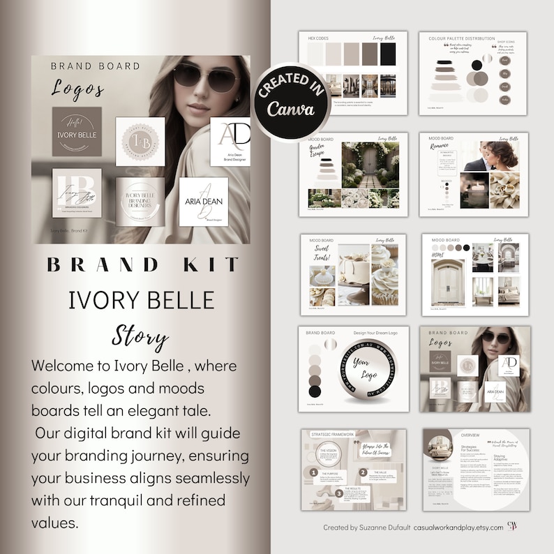 Ivory Belle Neutral Brand Kit, Elegant Pre-made Logo and Mood Boards ...