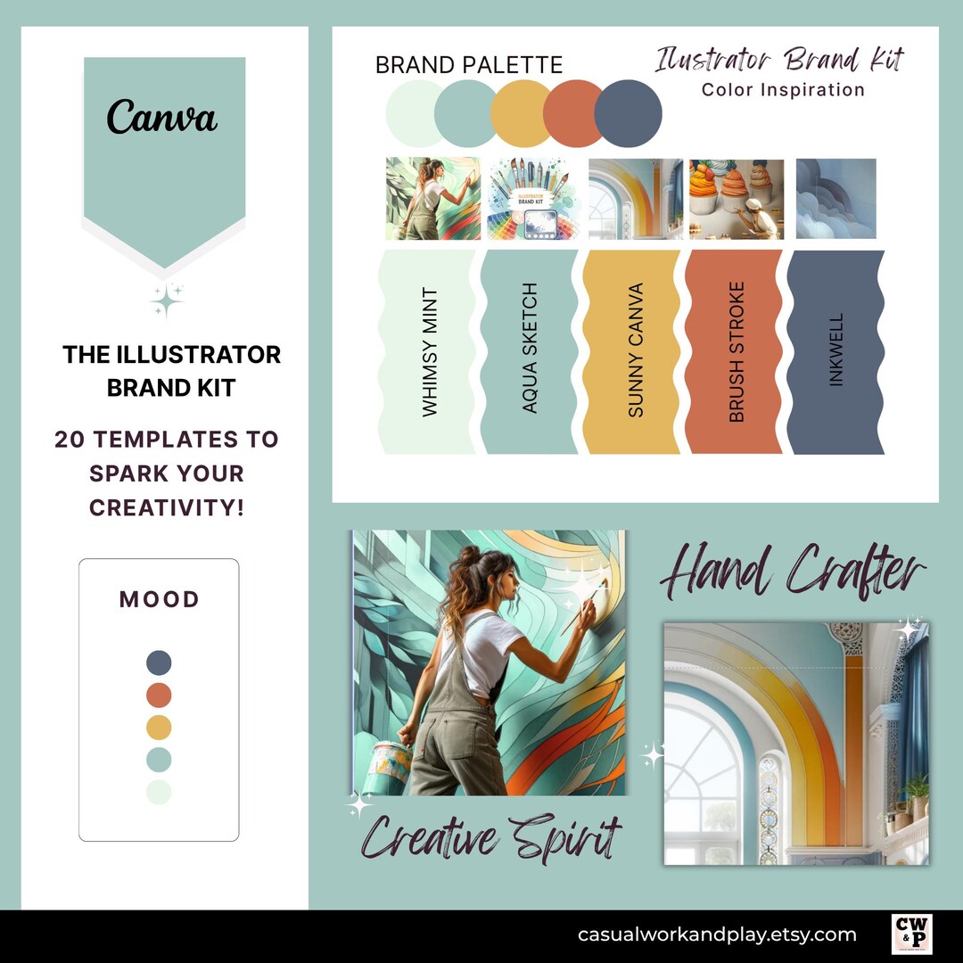 Illustrator Brand Kit, 20 Artistic Canva Templates With Serene Color ...