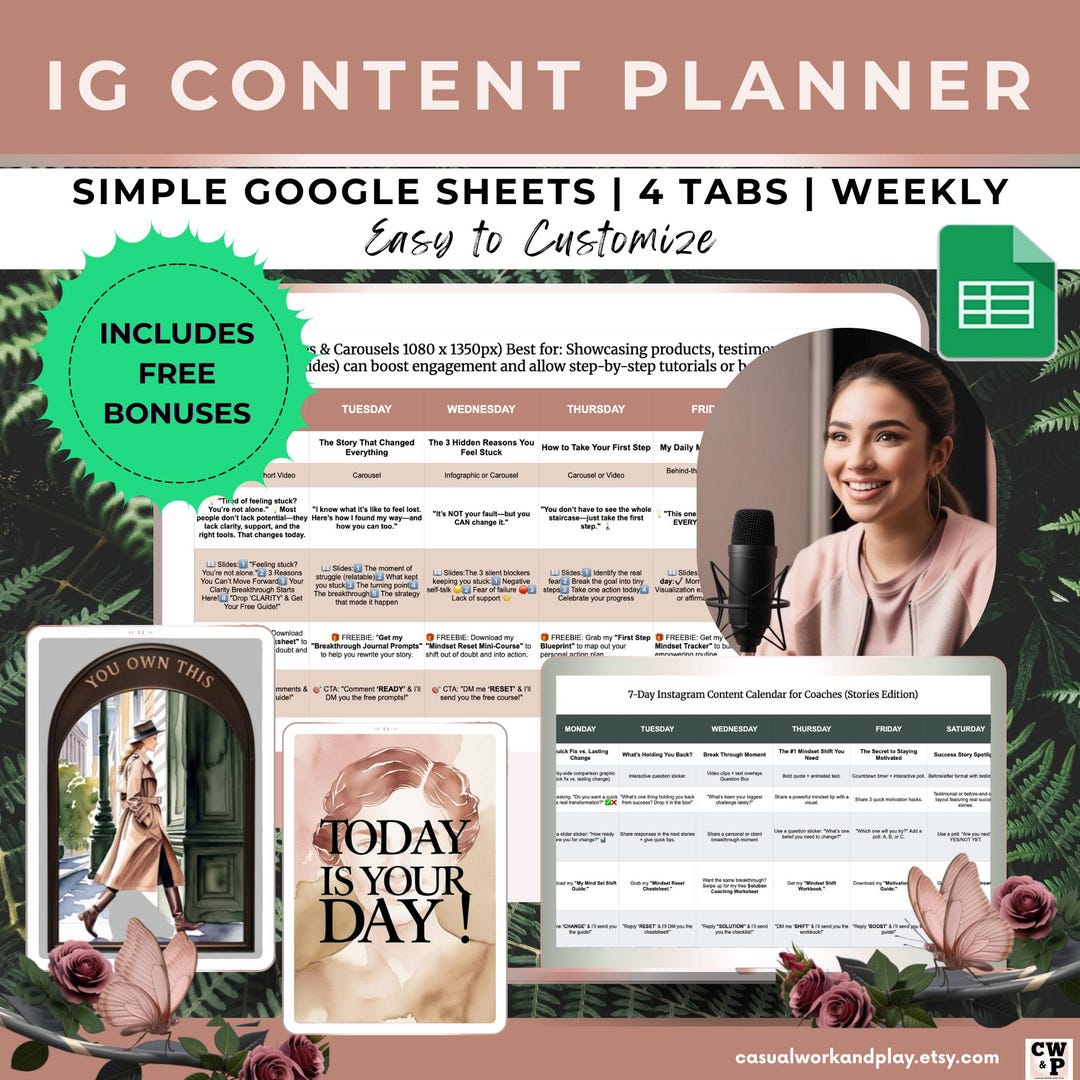 Instagram Content Planner: Weekly Social Media Calendar (google Sheets ...