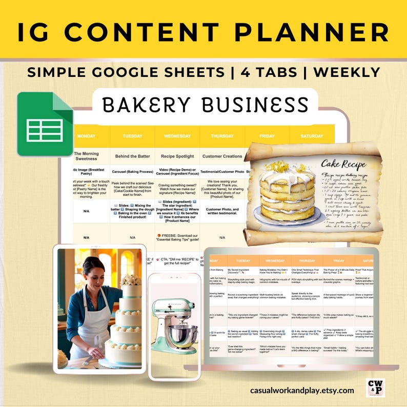 Bakery Business Instagram Planner: Weekly Content Calendar (google ...