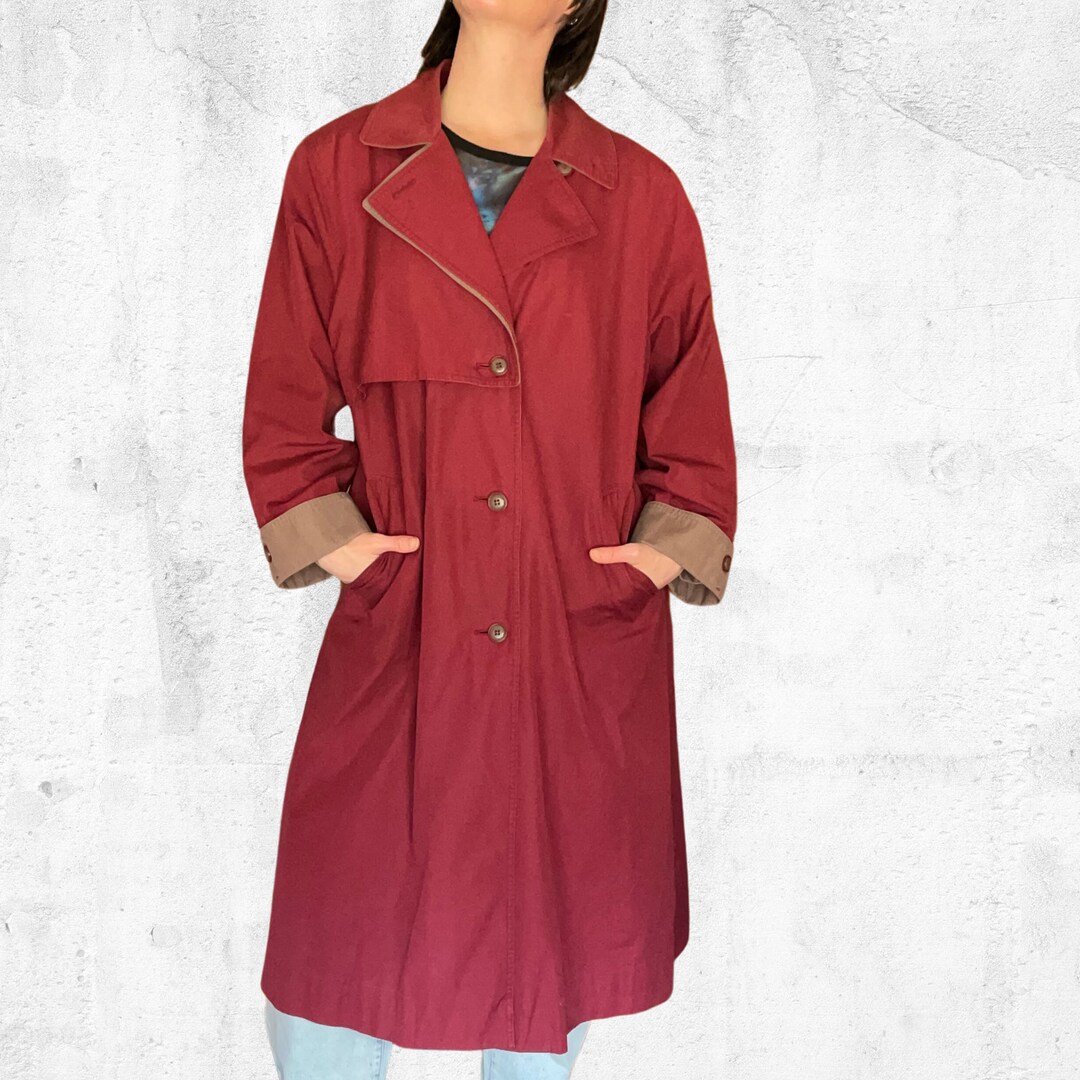 Vintage London Fog Trench Coat Burgundy Maroon Light Weight Buttons ...