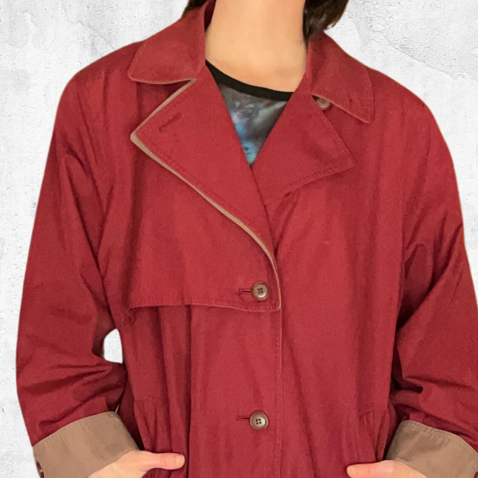 Vintage London Fog Trench Coat Burgundy Maroon Light Weight Buttons ...