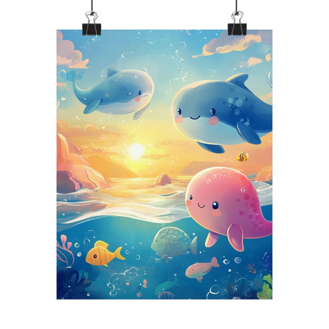 Whimsical Ocean Poster Art, Cute Marine Life Decor, Kids Room Wall Art ...