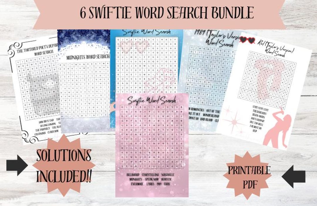 Taylor Swift Fan Pack | Party Games Bundle | Swiftie Themed Word Search ...