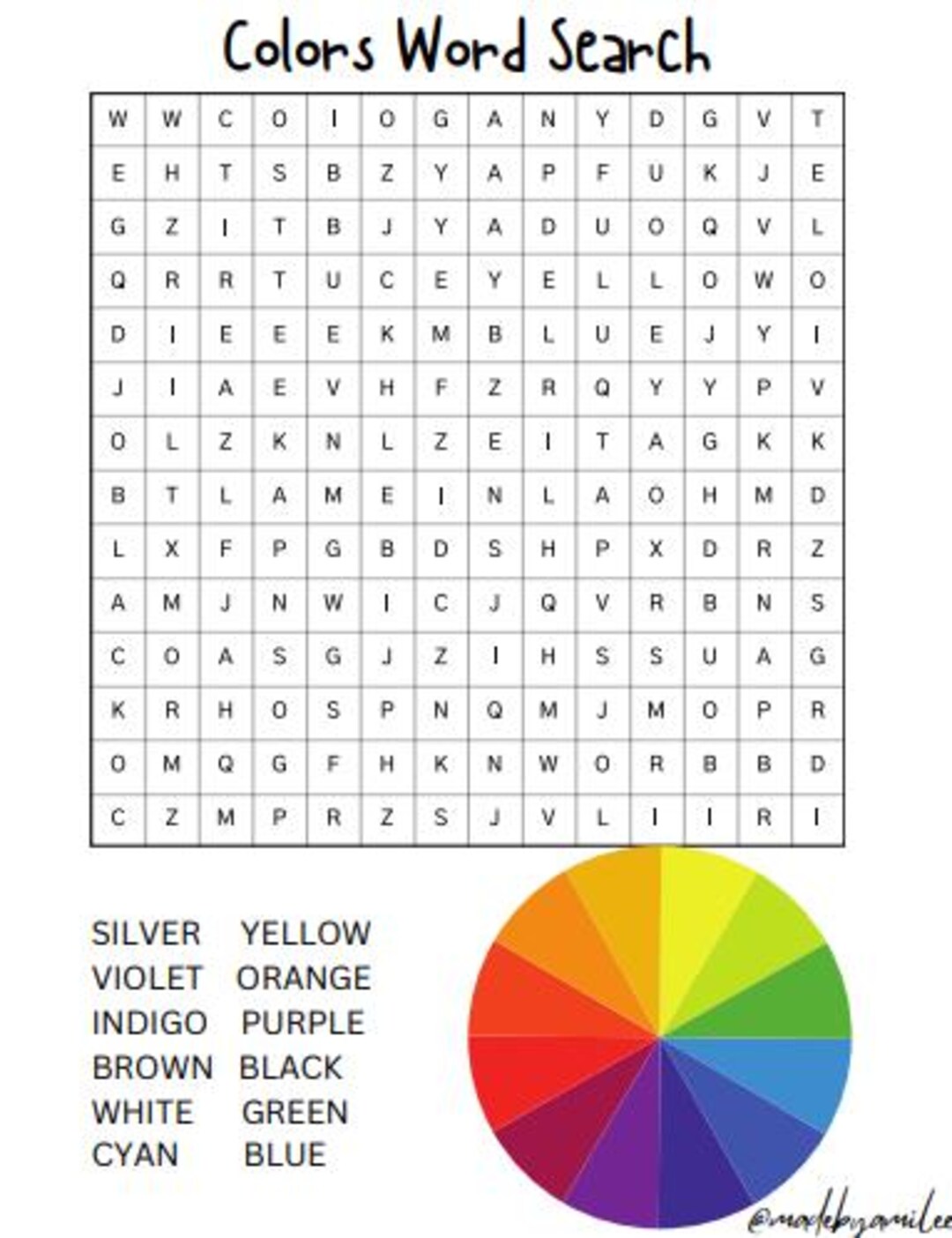 Printable Colors Word Search | Easy Puzzle for Children | Digital PDF ...