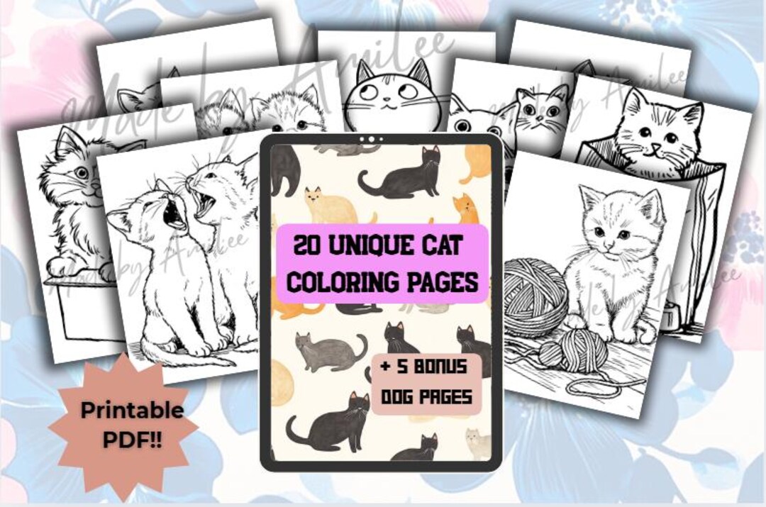 20 Adorable Cat Coloring Pages - Instant Download Printable - Cute ...