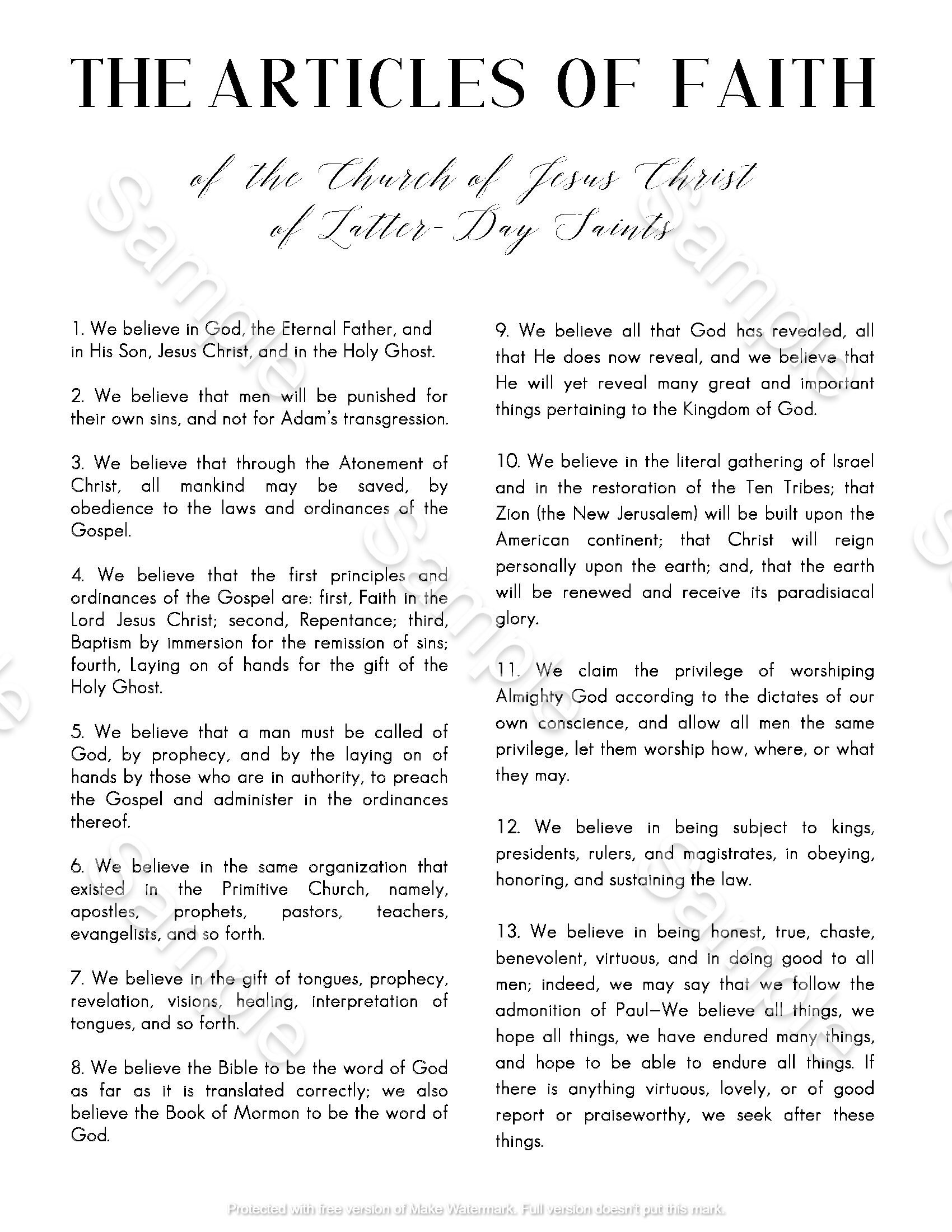 The Articles of Faith | LDS | Printable | Digital Download | Instant ...