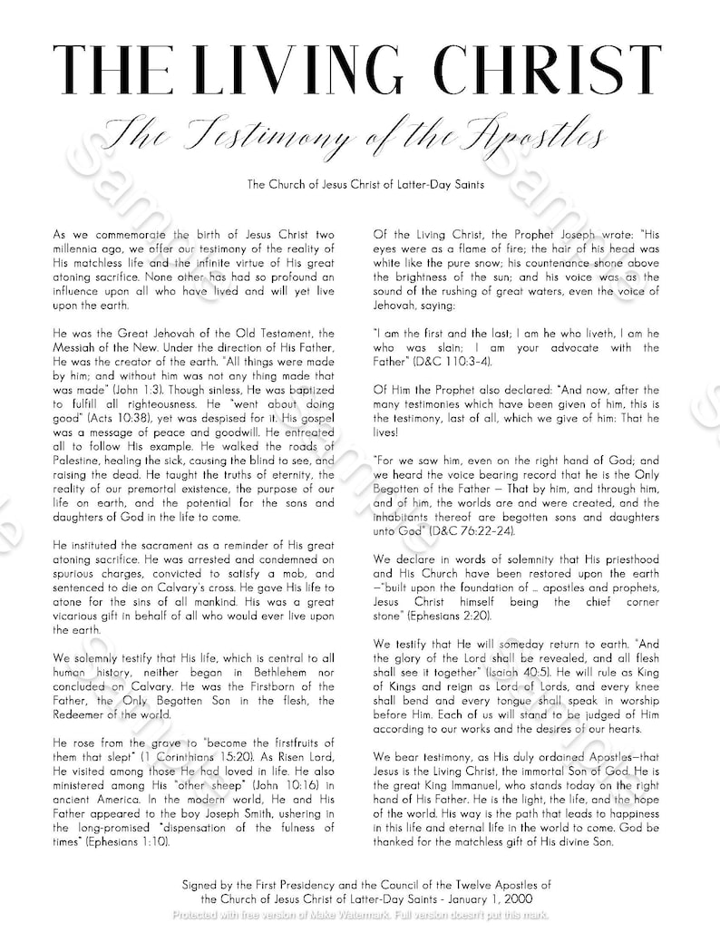 The Living Christ | LDS | Printable | Digital Download | Instant File ...