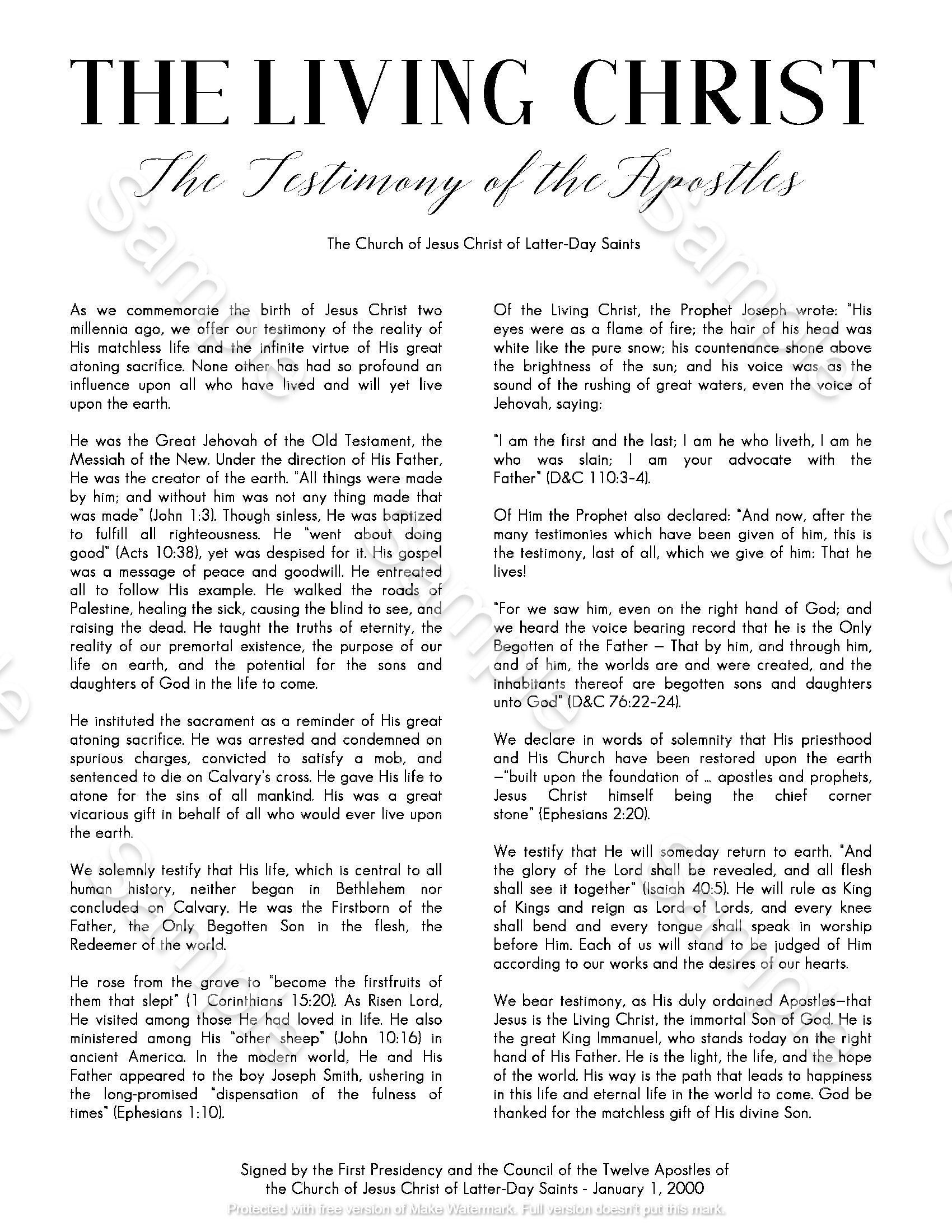 The Living Christ | LDS | Printable | Digital Download | Instant File ...