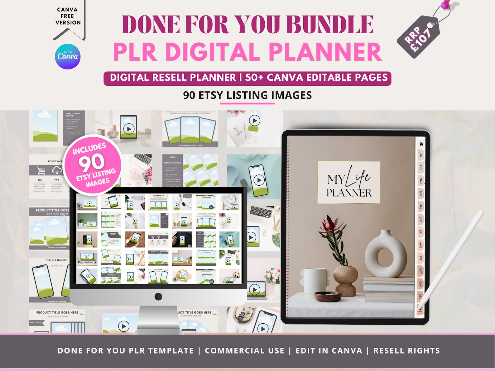 PLR Resell Digital Planner Bundle, 90 Etsy Listing Mockups, Canva ...