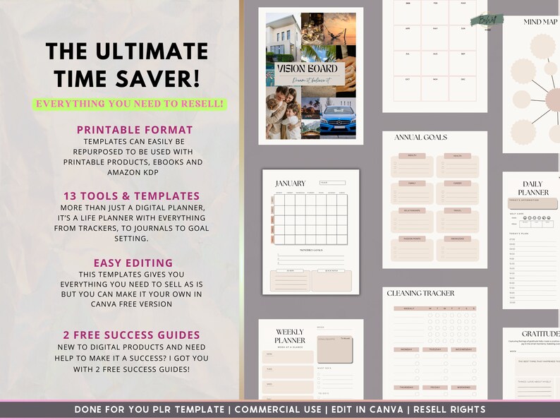 PLR Printable Planner With FREE Bonus: Editable Canva Template ...