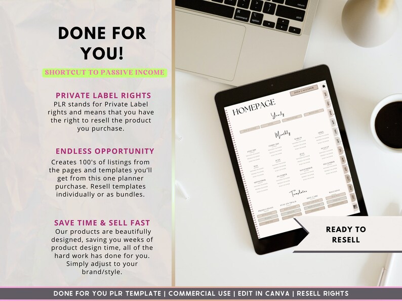 PLR Resell, 2024 Digital Planner: Editable Template, Hyperlinked Pages ...
