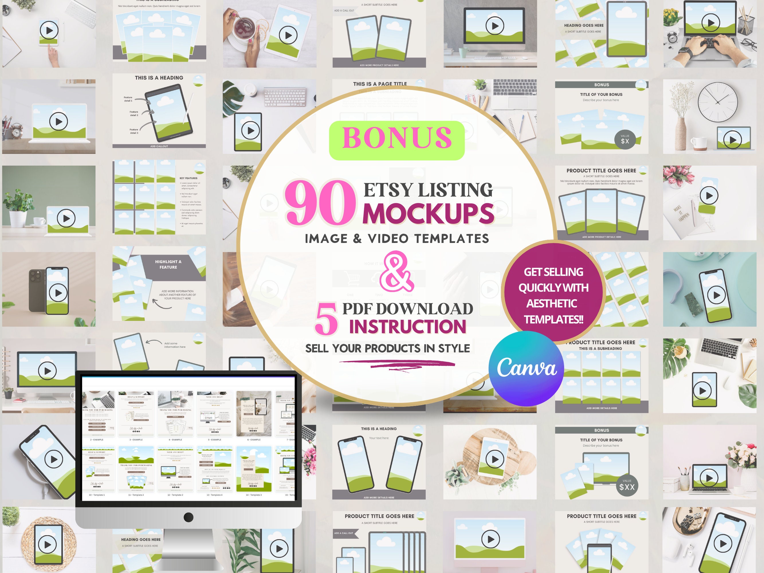 PLR Resell Digital Planner Bundle, 90 Etsy Listing Mockups, Canva ...