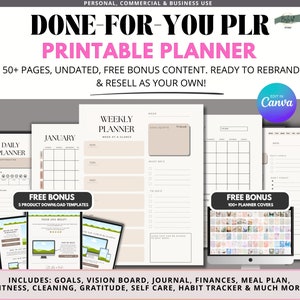PLR Printable Planner With FREE Bonus: Editable Canva Template ...