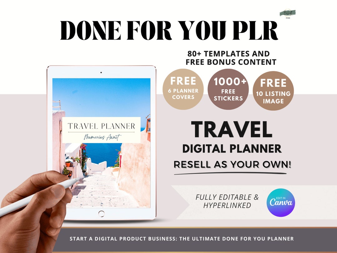PLR Digital Travel Planner: Canva Editable Vacation Organizer, Travel Organizer, Travel Template ...