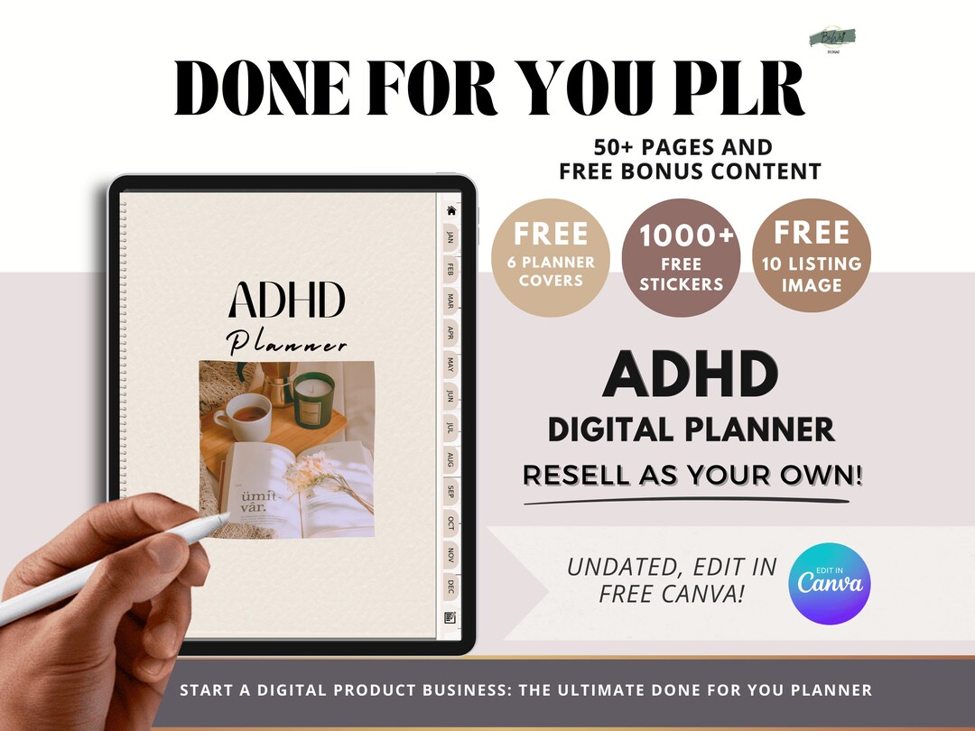 Canva Editable ADHD Planner - PLR Planner Template With Hyperlinked ...