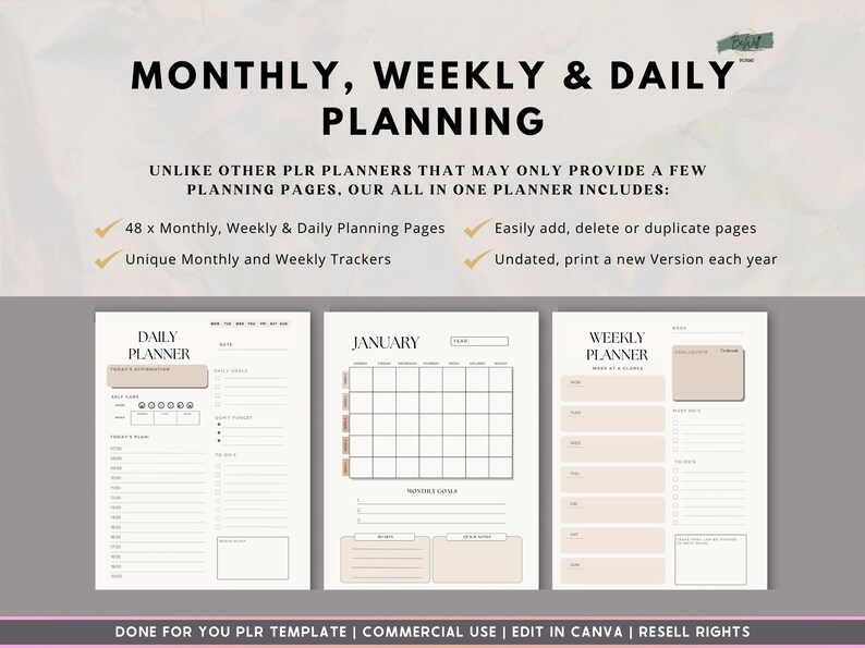 PLR Printable Planner With FREE Bonus: Editable Canva Template ...