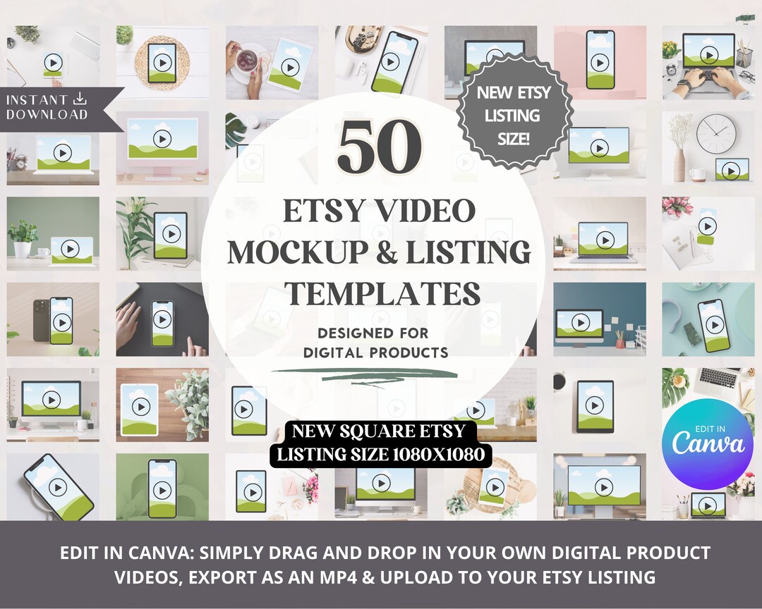 50 Etsy Video Mockups Canva Templates, Listing Video Templates ...