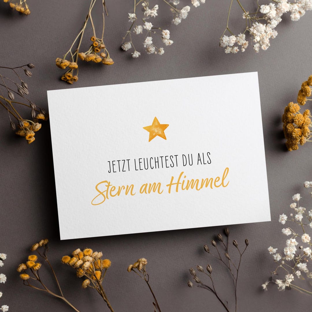Trauerkarte, Jetzt leuchtest du als Stern am Himmel - Etsy.de