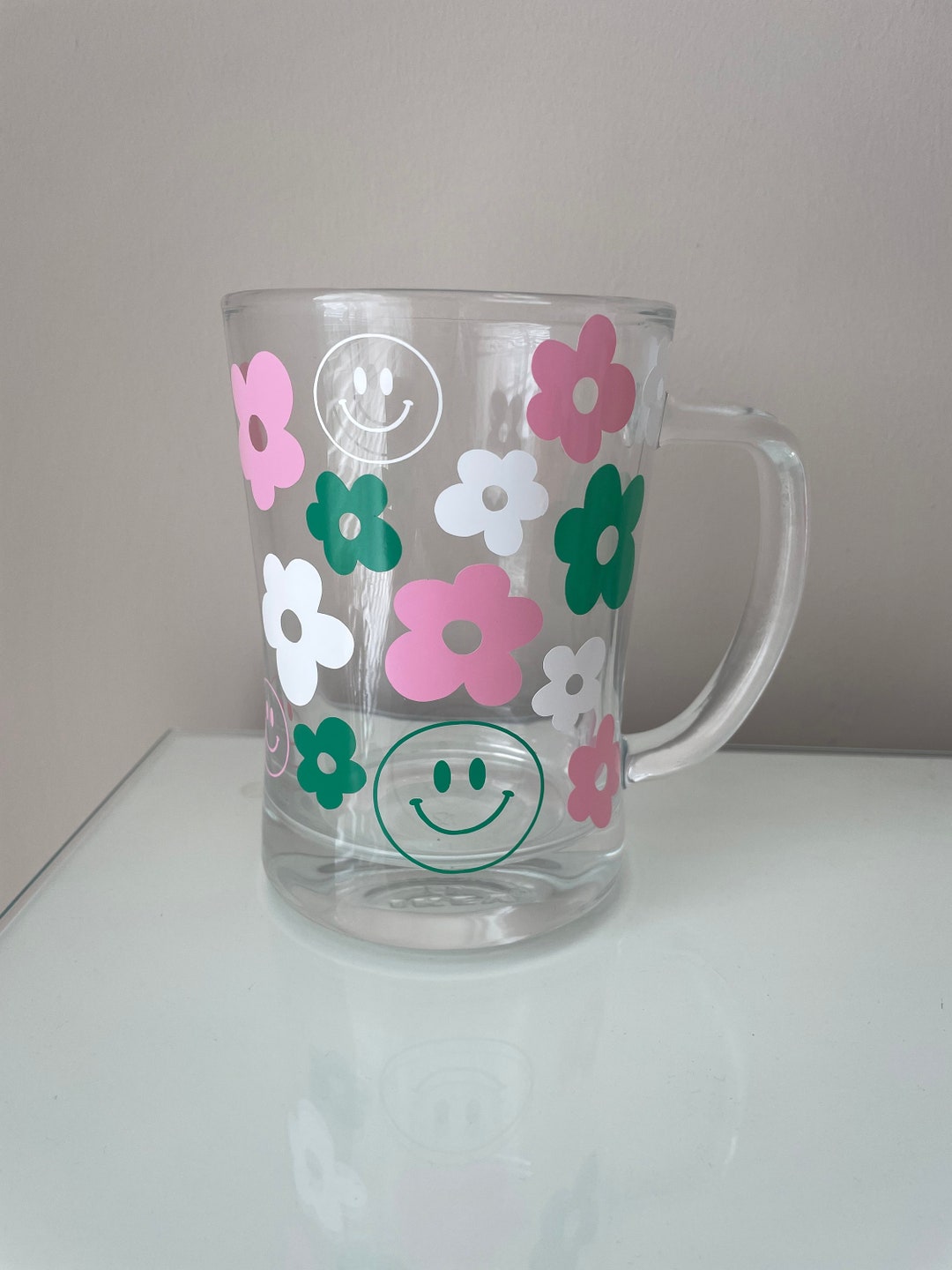 Flower Power Smiley Face Glass Beer Lager Ale Stein Glass L Gift for a ...