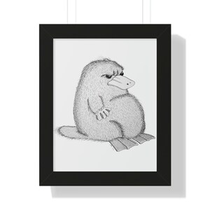 Angry Platypus Art Print, Grumpy Animal Picture Framed Vertical Poster ...