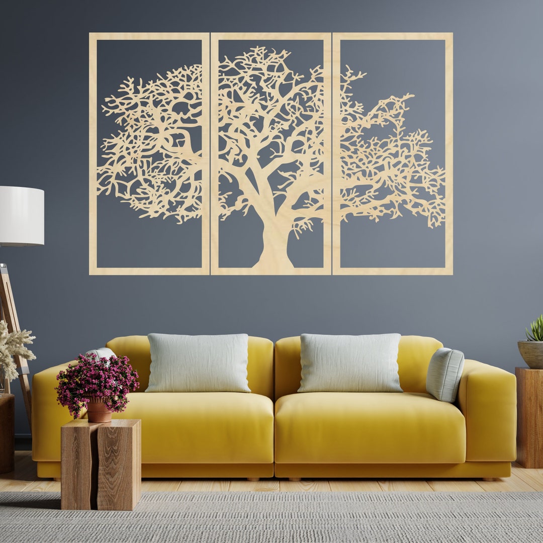 Wooden Wall Decorative Panel Set of 3 Pieces Tree Wall Decor Wood Wall ...