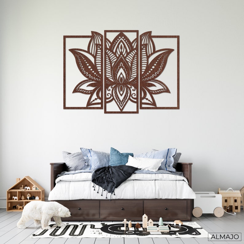 Lotus Three Panel Wall Flower Wall Art Wooden Decoration - Etsy