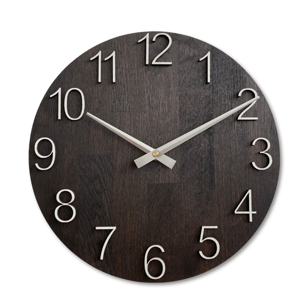 Elegant Wooden Black Wall Clock – Large Silent Modern Minimalist ...