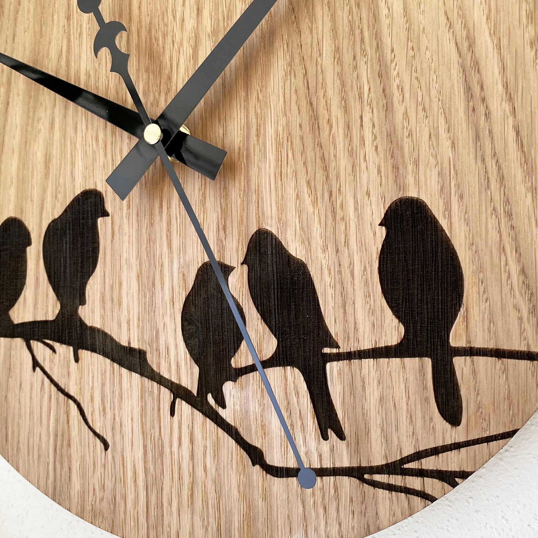 Oak Wood Birds Wall Clock: Laser Cut Nature Decor - Etsy