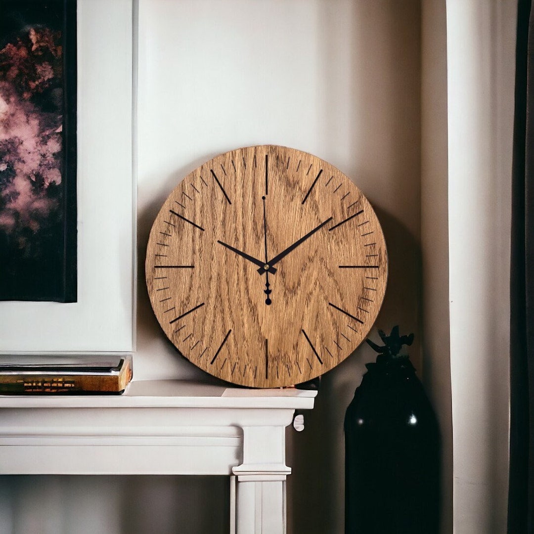Minimalism Oak Plywood Wall Clock Engraving Laser Cut Decor Wall Clock ...
