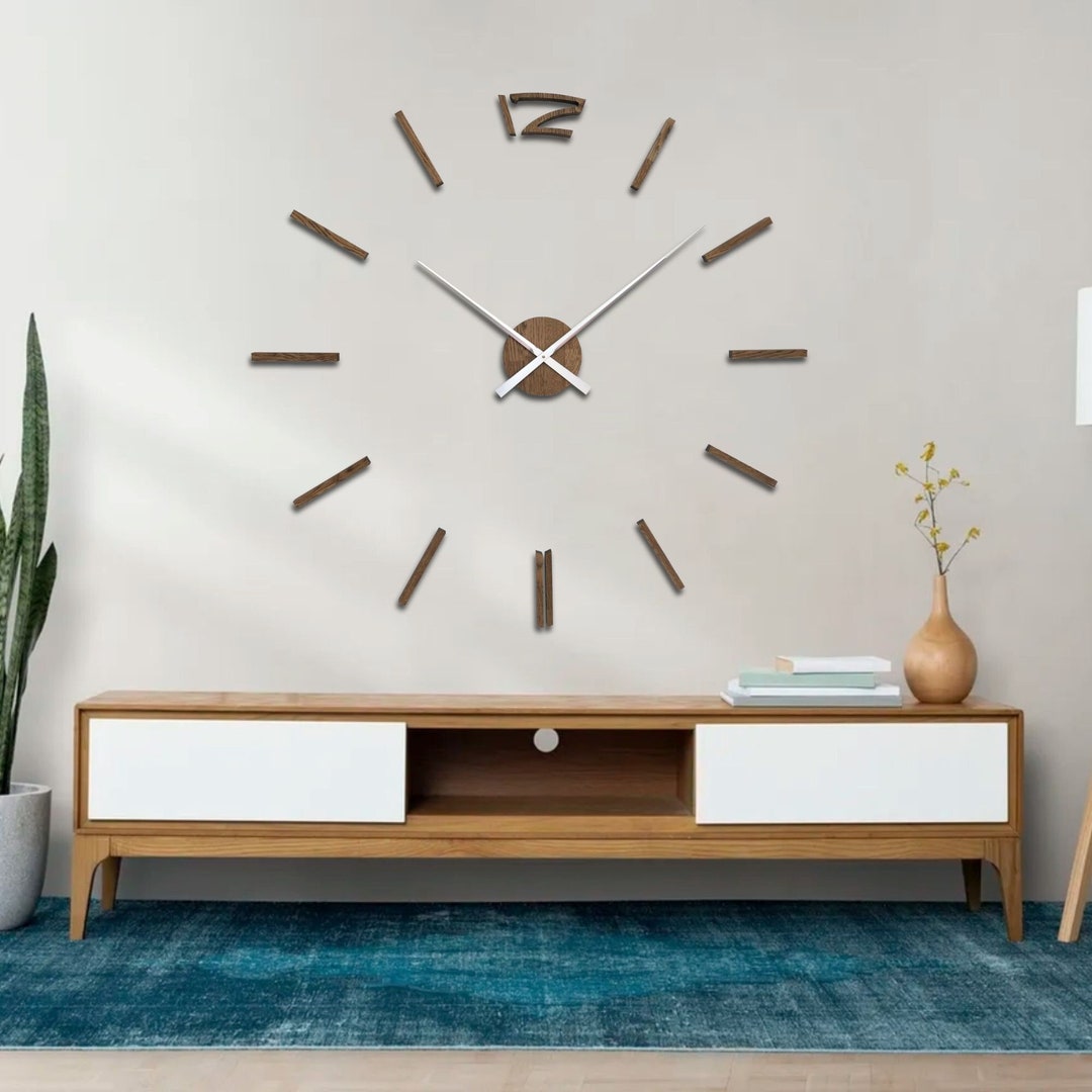 Wooden Oak Wall Clock Big 3D Effect Wooden Wall Clock Silent Large ...