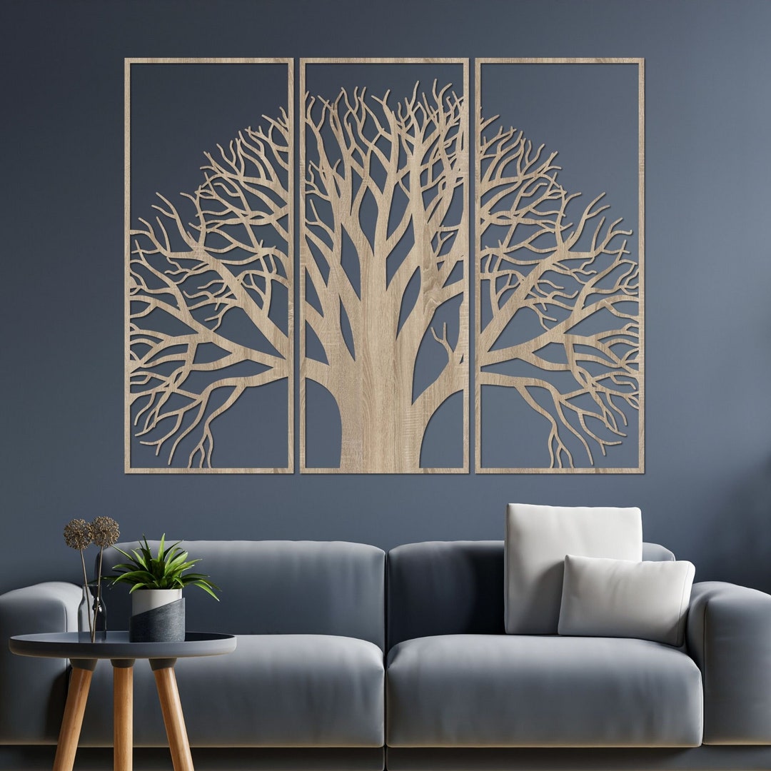 Wooden Bough Tree Wall Decor: Set of 3 HDF Wood Art - Etsy