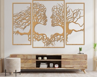 Tree Faces, Three Panel, Wall Art, Wooden Decoration, Wall Hanging ...