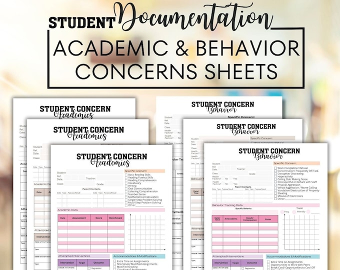 Student Concerns Documentation Sheets for IEP, RTI, Tier 1, Tier 2 ...