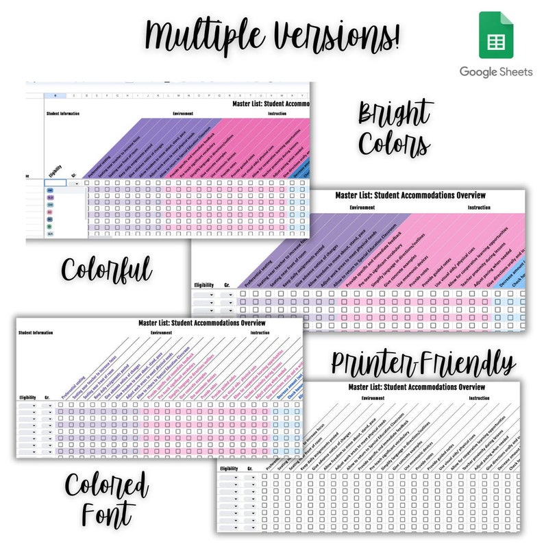 IEP Accommodations Overview: Google Sheets for SPED Teachers - Etsy