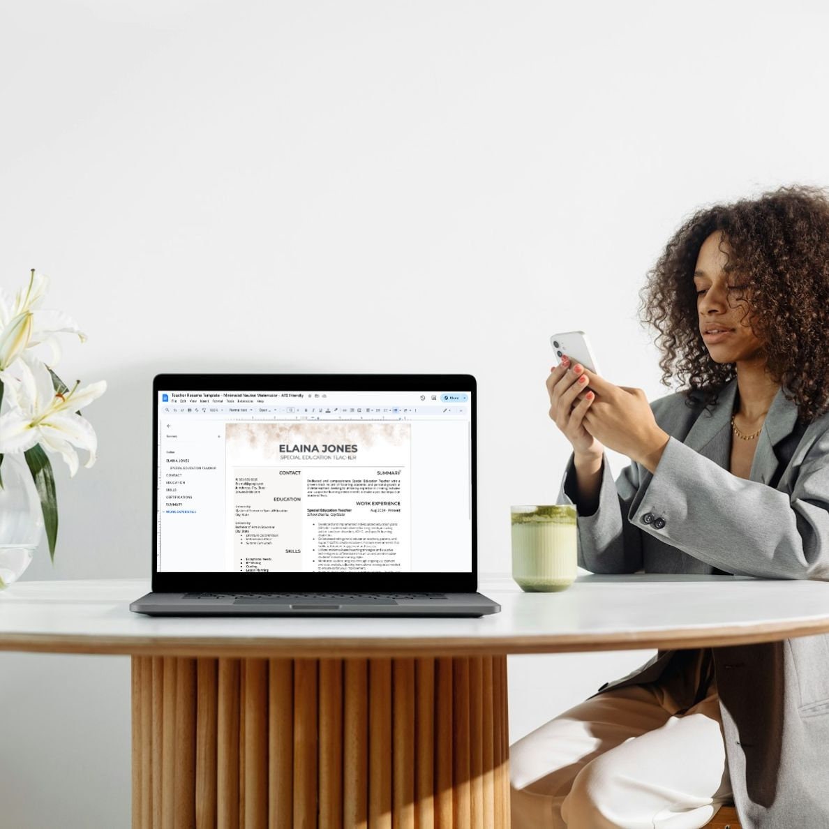 Modern Teacher Resume Template, Editable, Neutral Watercolor Design ...