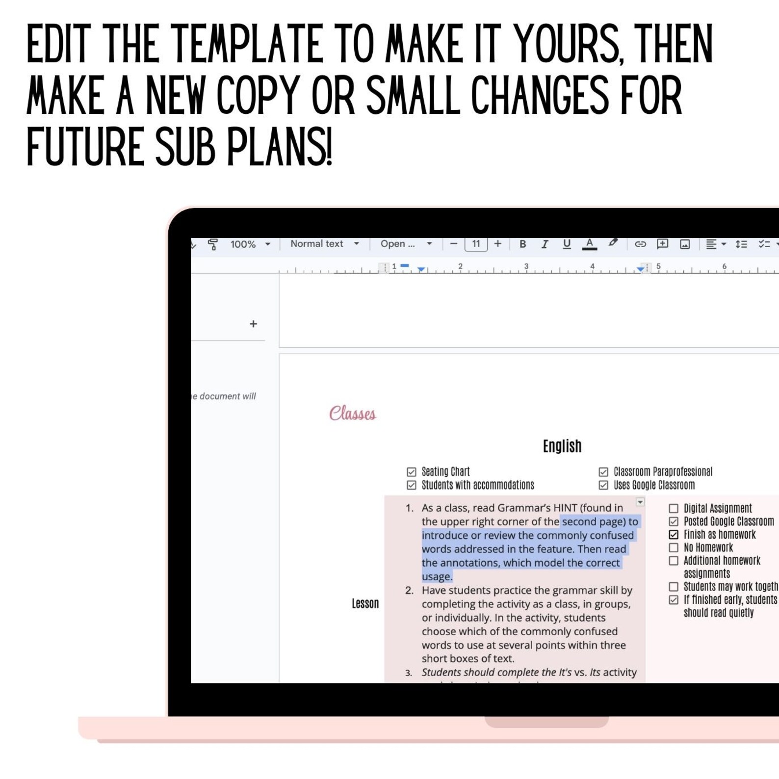 Substitute Teacher Plans Template Google Docs Purple Wildflowers ...