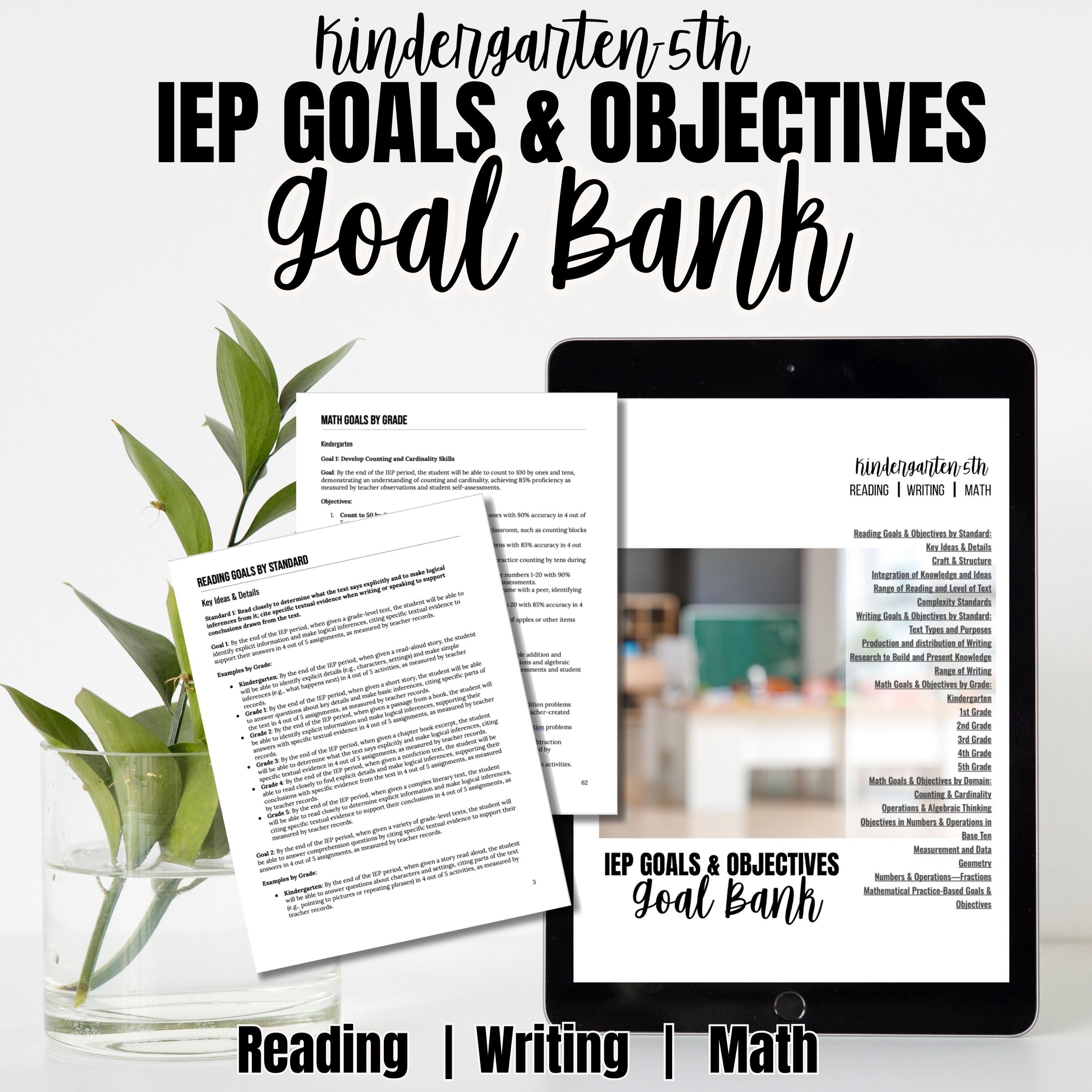 K-5 IEP Goals and Objectives Bank: Reading, Writing, Math (digital ...