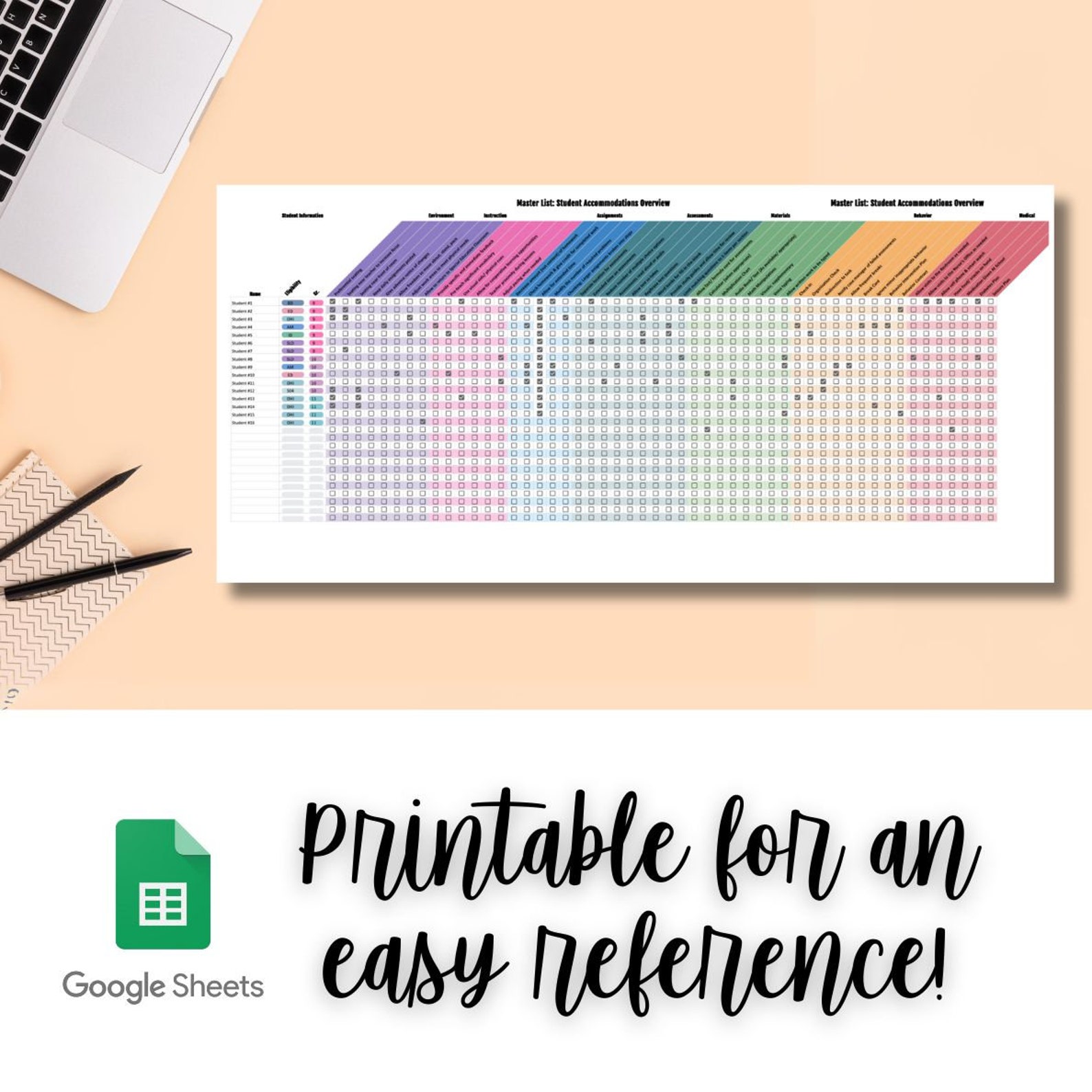 IEP Accommodations Overview Sheet: Special Education Tracking (google ...