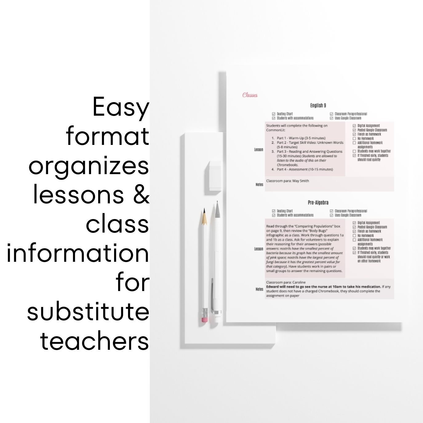 Substitute Teacher Plans Template Google Docs Pink Watercolor (planning ...