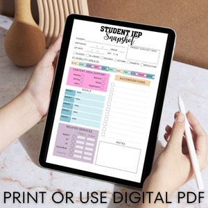 IEP Snapshot Pages: Special Education Digital Printable IEP Summary ...