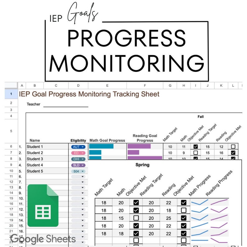 IEP Goals Tracker: Math & Reading Progress Monitoring Google Sheet - Etsy