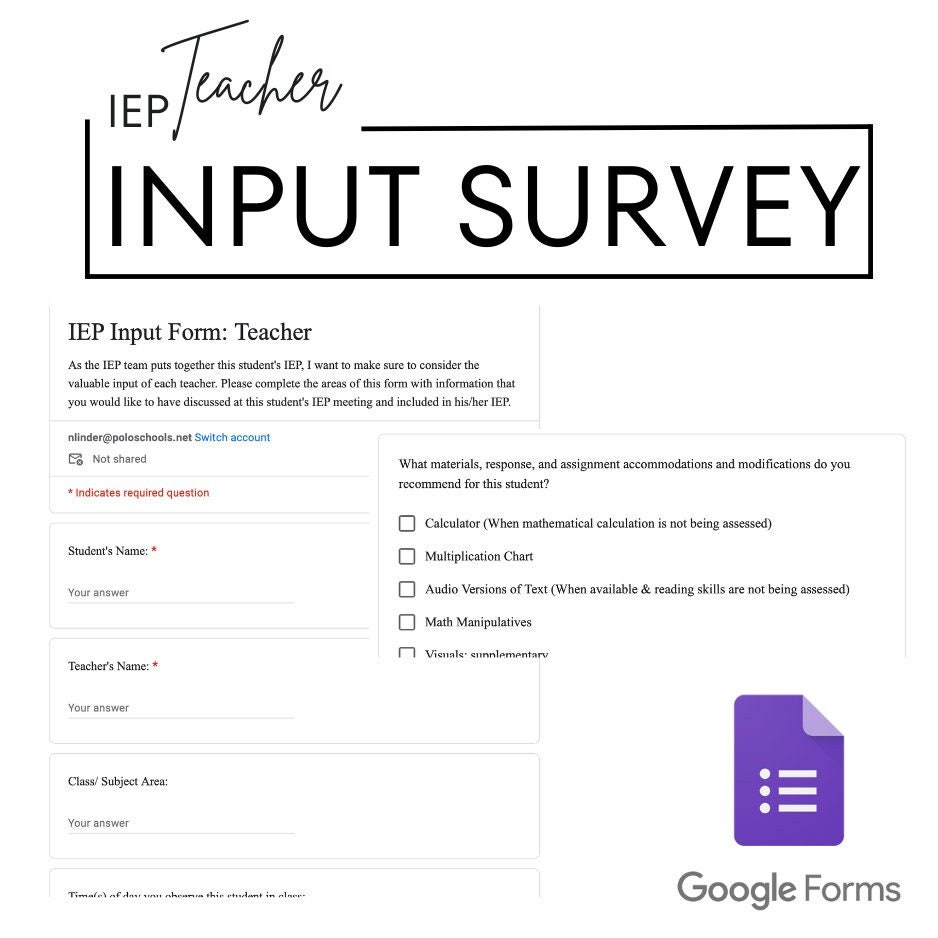 IEP Teacher Input Questionnaire/ Survey (google Form) - Etsy