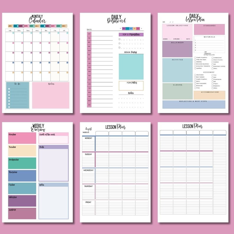 Digital Teacher Planner: Printable Colorful Watercolor, Best Teacher ...