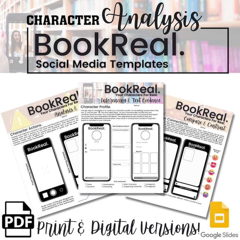 Character Analysis Activity Sheets bookreal - Etsy
