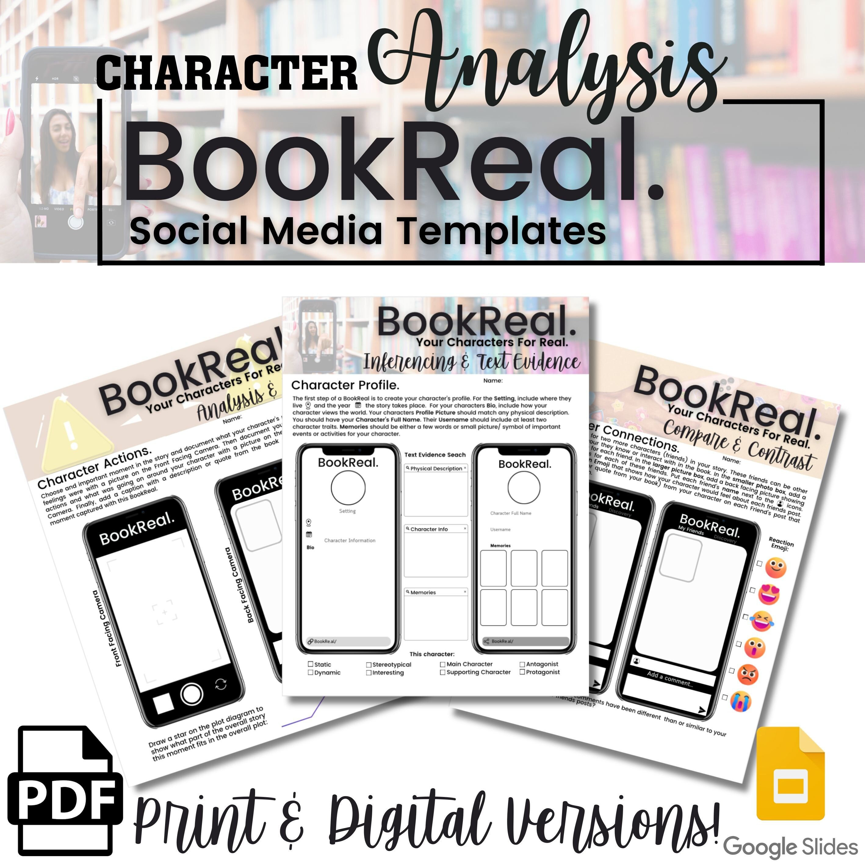 Character Analysis Activity Sheets bookreal - Etsy