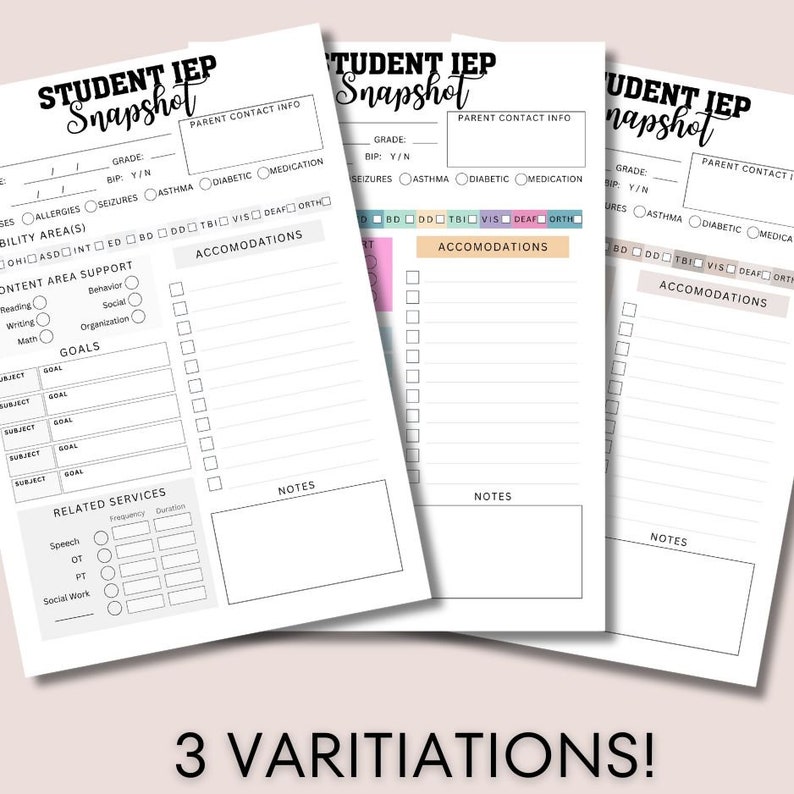 IEP Snapshot Pages: Special Education Digital Printable IEP Summary ...